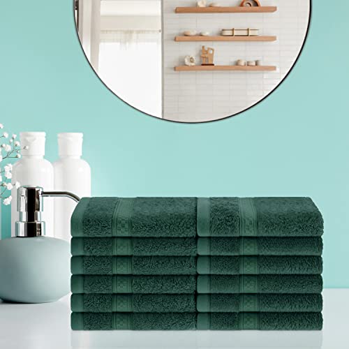 SUPERIOR Face Towel Set, Soft Cotton and Rayon from Bamboo, 12 Piece Set of Washcloths, Makeup Remover Terry Cloth, Decorative Bathroom Essentials, Absorbent Facial Fast Dry Towels, Hunter Green