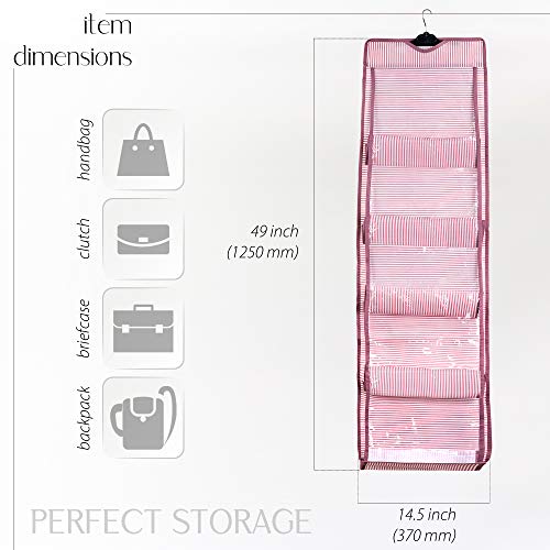 EDNA HOME Hanging Handbag Purse Organizer, Large & 2-Sided with 10 Clear Pockets, Organize & Protect Your Purse, Handbag, Pocketbook, Reticule, Towel, Attache & Other Stuff, Made in Europe