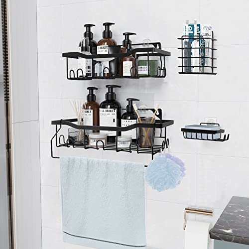 STxiny 4 Pack Shower Caddy Organizer, No Drilling 2 Pack Shower Caddies with 1 Toothbrush Holder and 1 Soap Holder, Strong Adhesive Rustproof Wall-Mounted Shower Caddy for Bathroom, Kitchen and Dorm