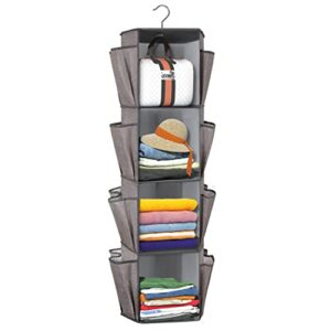 libeder 4-tier rotating closet organizer, hanging closet organizers and storage with 24 pockets, closet hanging shelf organizer, shoe organizer for closet small space, grey