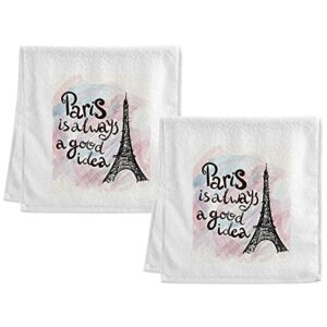 alaza paris always good idea eiffel tower towels 100% cotton hand towel for bathroom 16 x 30 inch, absorbent soft & skin-friendly, 2 pack