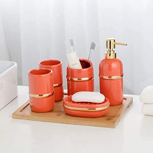 Bathroom Set, Five-Piece Ceramic Bathroom Supplies Set, Bathroom Dental Ware Washing Set (Color : Orange, Size : 6-Piece Set)