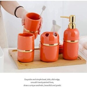 Bathroom Set, Five-Piece Ceramic Bathroom Supplies Set, Bathroom Dental Ware Washing Set (Color : Orange, Size : 6-Piece Set)