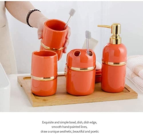 Bathroom Set, Five-Piece Ceramic Bathroom Supplies Set, Bathroom Dental Ware Washing Set (Color : Orange, Size : 6-Piece Set)