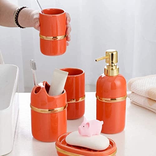 Bathroom Set, Five-Piece Ceramic Bathroom Supplies Set, Bathroom Dental Ware Washing Set (Color : Orange, Size : 6-Piece Set)