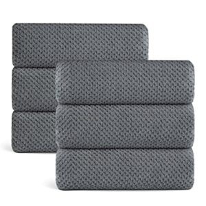 Ultra Soft Towel Set of 6, Gray Microfiber Big Bath Towel Sheets 28x55 Inches, Luxury Plush Towels- Waffle Weave Design,Highly Absorbent,Quick Dry,Premium Quality Towel Set for Bathroom