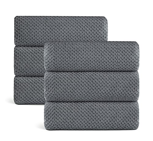 Ultra Soft Towel Set of 6, Gray Microfiber Big Bath Towel Sheets 28x55 Inches, Luxury Plush Towels- Waffle Weave Design,Highly Absorbent,Quick Dry,Premium Quality Towel Set for Bathroom