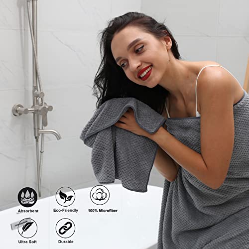 Ultra Soft Towel Set of 6, Gray Microfiber Big Bath Towel Sheets 28x55 Inches, Luxury Plush Towels- Waffle Weave Design,Highly Absorbent,Quick Dry,Premium Quality Towel Set for Bathroom