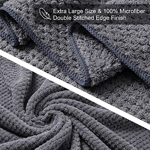 Ultra Soft Towel Set of 6, Gray Microfiber Big Bath Towel Sheets 28x55 Inches, Luxury Plush Towels- Waffle Weave Design,Highly Absorbent,Quick Dry,Premium Quality Towel Set for Bathroom