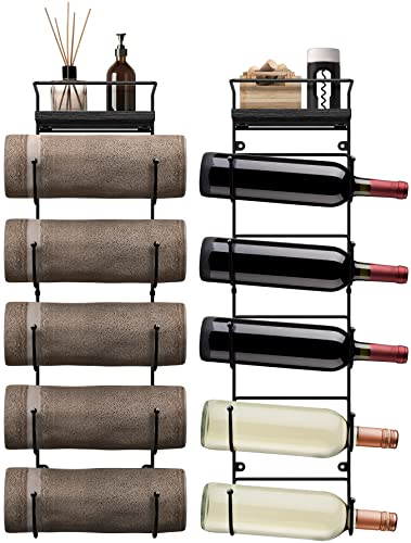 Sorbus Towel-Rack for Bathroom - Wall Mounted Metal Organization Rack with Wooden Top Shelf & 5 Tiers - Holds Full Sized Bath-Towels, Washcloths, Linens, & Hand-Towels - Easy Installation