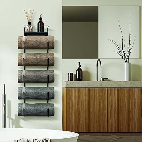 Sorbus Towel-Rack for Bathroom - Wall Mounted Metal Organization Rack with Wooden Top Shelf & 5 Tiers - Holds Full Sized Bath-Towels, Washcloths, Linens, & Hand-Towels - Easy Installation