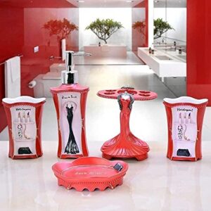 DVTEL Bathroom Five-Piece Set of Newlywed Toiletries Creative Gift Resin Five-Piece Set of Toothbrush Cup (Color : Red)