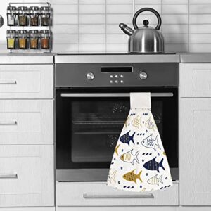 Kitchen Towel-Cute Doodle Colorful Fish-Hand Towels Tie Towel Soft Microfiber Absorbent Washcloth Also for Bathroom Hand Sink Laundry Room RV Tabletop 2pcs