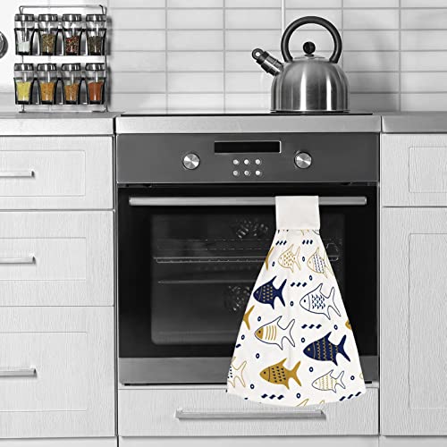 Kitchen Towel-Cute Doodle Colorful Fish-Hand Towels Tie Towel Soft Microfiber Absorbent Washcloth Also for Bathroom Hand Sink Laundry Room RV Tabletop 2pcs