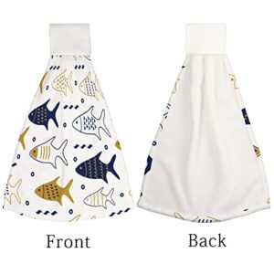 Kitchen Towel-Cute Doodle Colorful Fish-Hand Towels Tie Towel Soft Microfiber Absorbent Washcloth Also for Bathroom Hand Sink Laundry Room RV Tabletop 2pcs