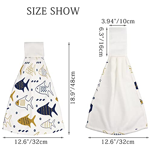 Kitchen Towel-Cute Doodle Colorful Fish-Hand Towels Tie Towel Soft Microfiber Absorbent Washcloth Also for Bathroom Hand Sink Laundry Room RV Tabletop 2pcs