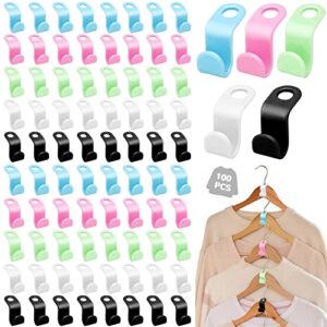 100 pcs clothes hanger connector hooks plastic hanger hooks for clothes, hanger hooks space saver for plastic hangers