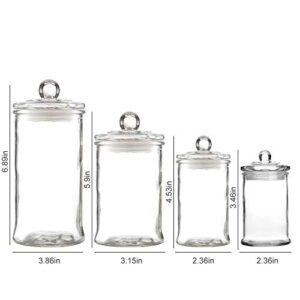 Maredash Glass Apothecary Jars,Bathroom Storage Organizer with lids - Glass canisters Jar Cotton Ball Holder Set of 4