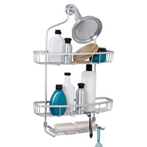 zenna home neverrust aluminum extra wide hanging shower caddy, satin chrome