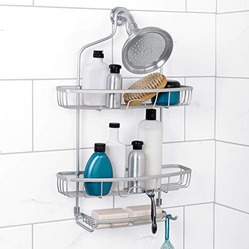 Zenna Home NeverRust Aluminum Extra Wide Hanging Shower Caddy, Satin Chrome