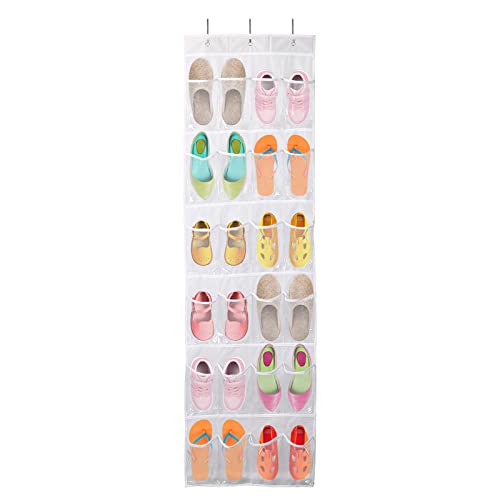 KOCASO Over the Door Shoes Rack 24-Pocket Crystal Clear Organizer 6-Layer Hanging Storage Shelf for Shoes Slippers Small Toys Closet Cabinet