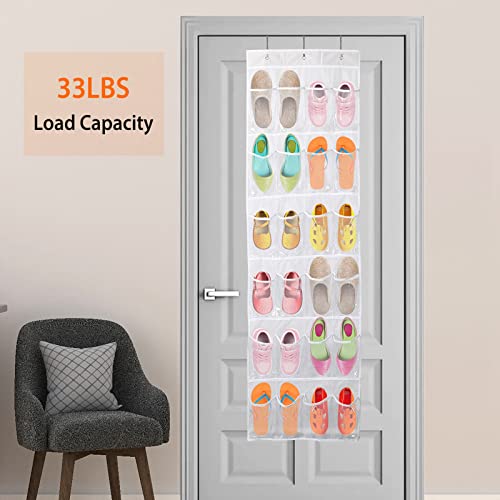 KOCASO Over the Door Shoes Rack 24-Pocket Crystal Clear Organizer 6-Layer Hanging Storage Shelf for Shoes Slippers Small Toys Closet Cabinet