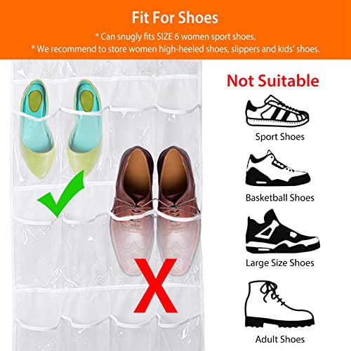 KOCASO Over the Door Shoes Rack 24-Pocket Crystal Clear Organizer 6-Layer Hanging Storage Shelf for Shoes Slippers Small Toys Closet Cabinet