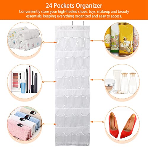 KOCASO Over the Door Shoes Rack 24-Pocket Crystal Clear Organizer 6-Layer Hanging Storage Shelf for Shoes Slippers Small Toys Closet Cabinet