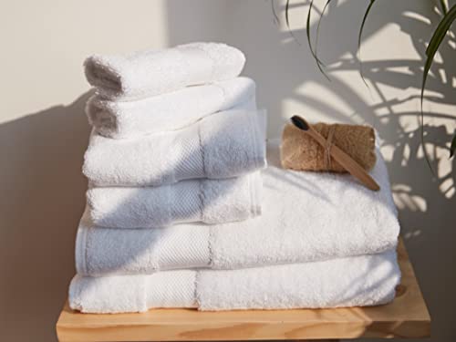 100% Organic Cotton Luxury Towel Set,6 Piece,700 GSM,Ultra Soft,High Absorbant,Bathroom,Hotel,Spa,GOTS Certified,Fair Trade Certified,2 Bath Towels 30x54,2 Hand Towels 20x30,2 Wash Cloths 13x13,White