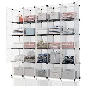 kousi portable storage cube - 14"x14" cube (25 cubes) cube organizer cube storage shelves cube shelf room organizer clothes storage cubby shelving bookshelf toy organizer cabinet, transparent white