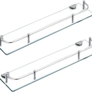 Koilria Glass Bathroom Shelf, Glass Shelves for Bathroom Tempered Glass and Stainless Steel Bracket Shower Organizer Shelf 2 Pack