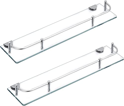 Koilria Glass Bathroom Shelf, Glass Shelves for Bathroom Tempered Glass and Stainless Steel Bracket Shower Organizer Shelf 2 Pack