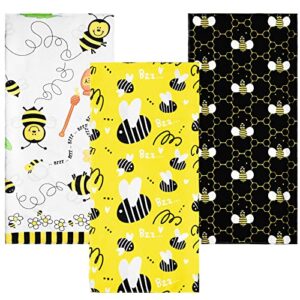 3 pcs lemon bee kitchen towels honey bee lemon dish towels bee lemon bathroom hand towels farmhouse spring gnome honeycomb lemon bee kitchen decor rustic dish tea towels, 18 x 28 inch (elegant style)