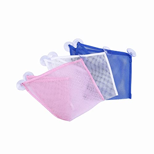 chil Bath Toy Organizer with 3 Strong Suction Cups Mounted Bath/Shower Caddy Storage Solution Bath Toy Storage Net & Bathroom Corner Shower Caddy Bag Bathroom Storage Bag