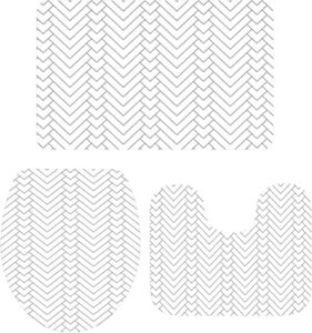 apular fashion 3 piece bath rugs set modern herringbone geometric grey and white non slip ultra soft bathroom accessories mats, u shape mat and toilet lid cover mat bath mats