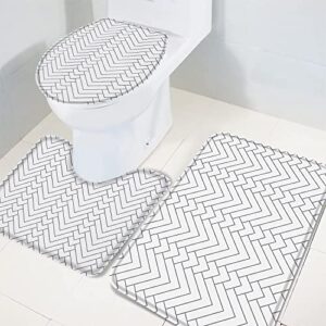 Apular Fashion 3 Piece Bath Rugs Set Modern Herringbone Geometric Grey and White Non Slip Ultra Soft Bathroom Accessories Mats, U Shape Mat and Toilet Lid Cover Mat Bath Mats