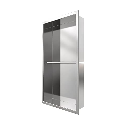 Odass | Shower Niche | 24" X 12" | NO Tile Needed | Rectangular Stainless Steel #304 Niche | Brush Recessed Single Shelf Organizer | Bathroom Storage for Shampoo Bottle |