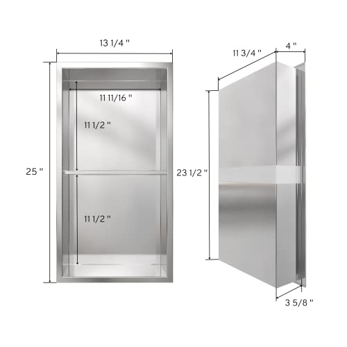 Odass | Shower Niche | 24" X 12" | NO Tile Needed | Rectangular Stainless Steel #304 Niche | Brush Recessed Single Shelf Organizer | Bathroom Storage for Shampoo Bottle |