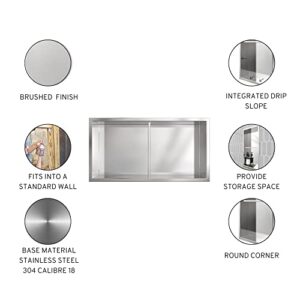 Odass | Shower Niche | 24" X 12" | NO Tile Needed | Rectangular Stainless Steel #304 Niche | Brush Recessed Single Shelf Organizer | Bathroom Storage for Shampoo Bottle |