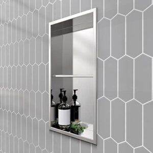 Odass | Shower Niche | 24" X 12" | NO Tile Needed | Rectangular Stainless Steel #304 Niche | Brush Recessed Single Shelf Organizer | Bathroom Storage for Shampoo Bottle |