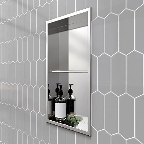 Odass | Shower Niche | 24" X 12" | NO Tile Needed | Rectangular Stainless Steel #304 Niche | Brush Recessed Single Shelf Organizer | Bathroom Storage for Shampoo Bottle |