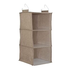 household essentials 3 closet organizer with hooks hanging shelf, latte