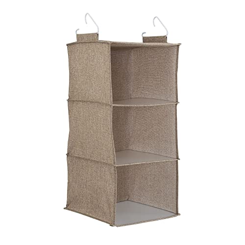 Household Essentials 3 Closet Organizer with Hooks Hanging Shelf, Latte