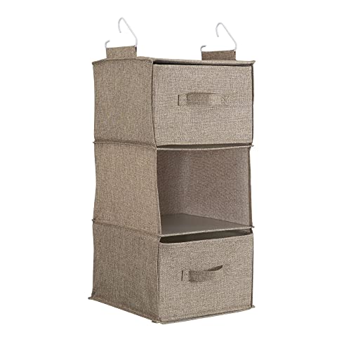 Household Essentials 3 Closet Organizer with Hooks Hanging Shelf, Latte