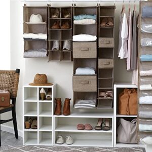 Household Essentials 3 Closet Organizer with Hooks Hanging Shelf, Latte