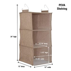 Household Essentials 3 Closet Organizer with Hooks Hanging Shelf, Latte