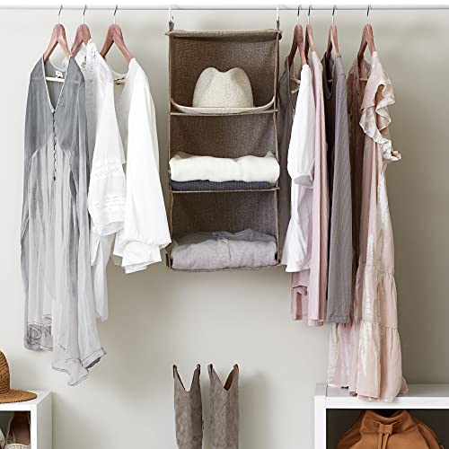 Household Essentials 3 Closet Organizer with Hooks Hanging Shelf, Latte