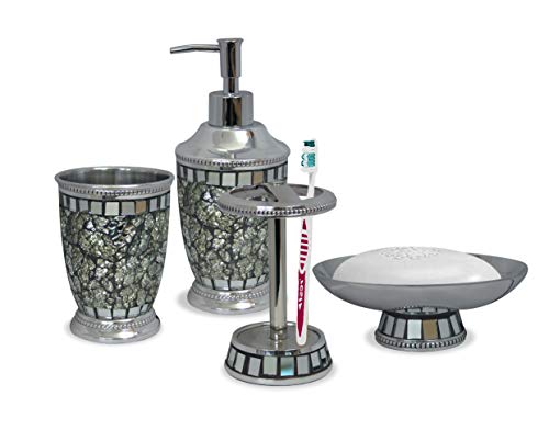 nu steel (Set of 4) Iceberg Bath Accessory set in Ice Gray: Includes Soap Dish, Toothbrush Holder, Tumbler, Soap/ Lotion Dispenser