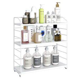 boivshi 3-tier bathroom countertop rack organizer, 8-levels height adjustable organizer countertop storage shelf for bathroom kitchen spice rack vanity tray cosmetic storage holder, metal white