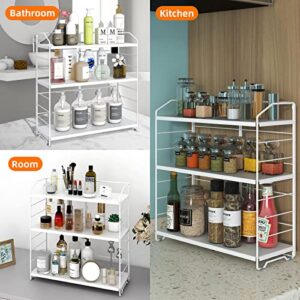 BOIVSHI 3-Tier Bathroom Countertop Rack Organizer, 8-Levels Height Adjustable Organizer Countertop Storage Shelf for Bathroom Kitchen Spice Rack Vanity Tray Cosmetic Storage Holder, Metal White